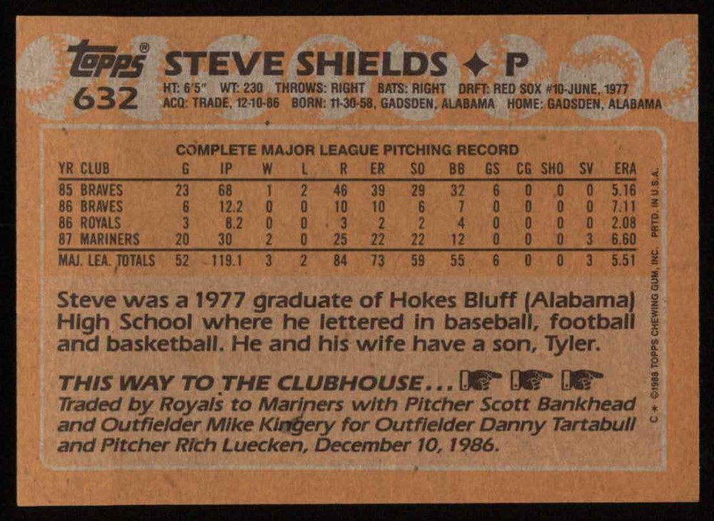 1988 Topps #632 Steve Shields