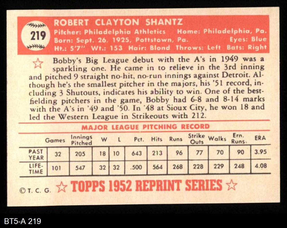 1952 Topps REPRINT Philadelphia Athletics Team Set