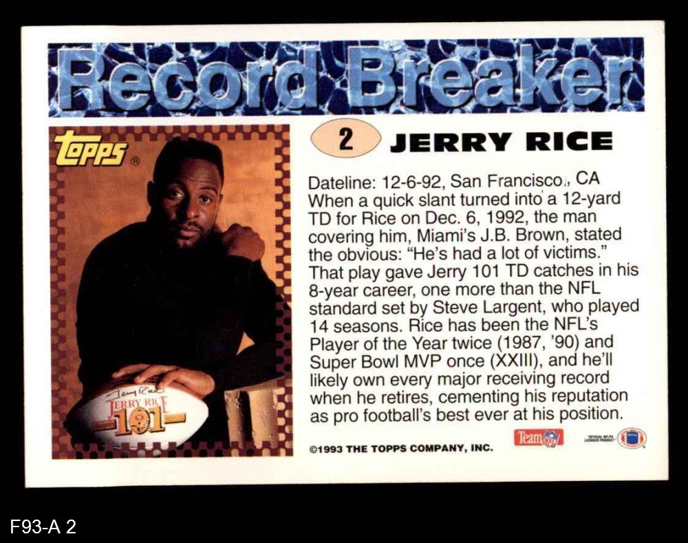 1993 Topps #2 Record Breaker Jerry Rice