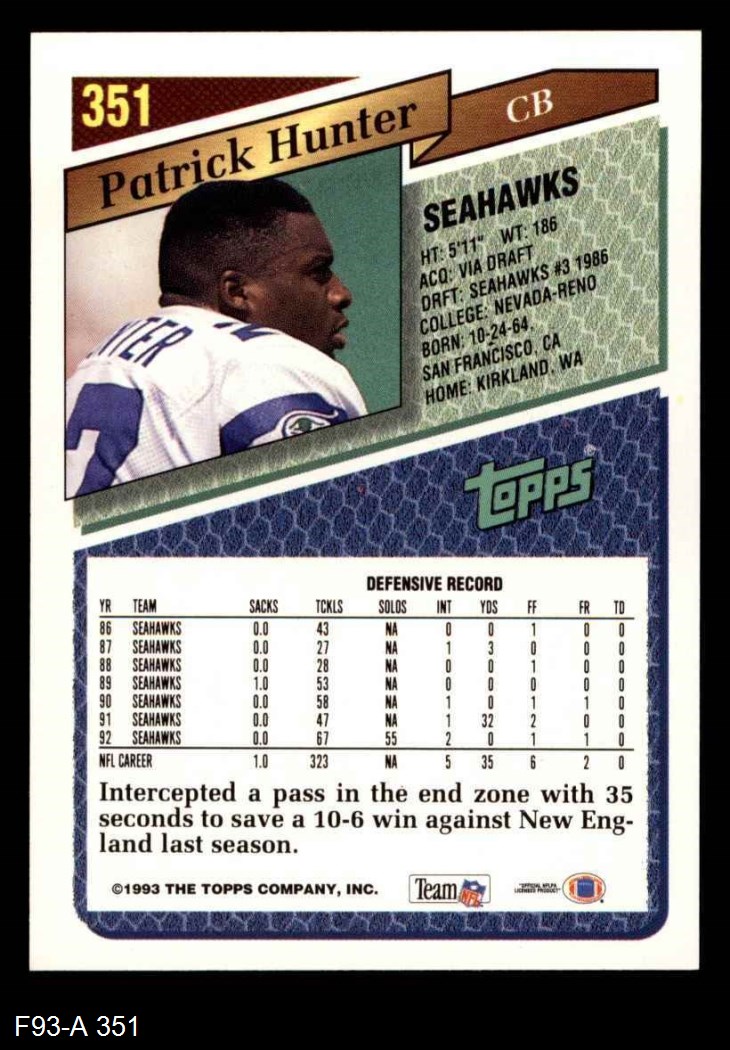 1993 Topps #351 Patrick Hunter
