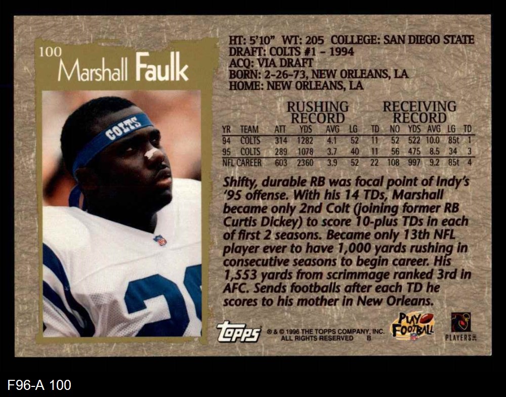 1996 Topps #100 Marshall Faulk