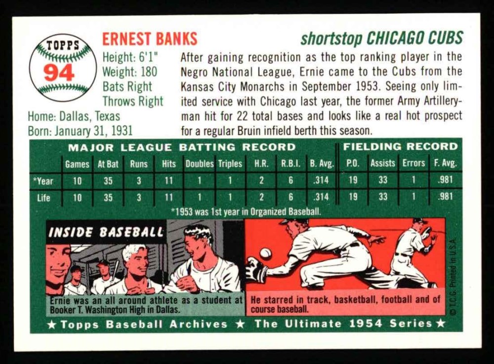 1954 Topps REPRINT Chicago Cubs Team Set