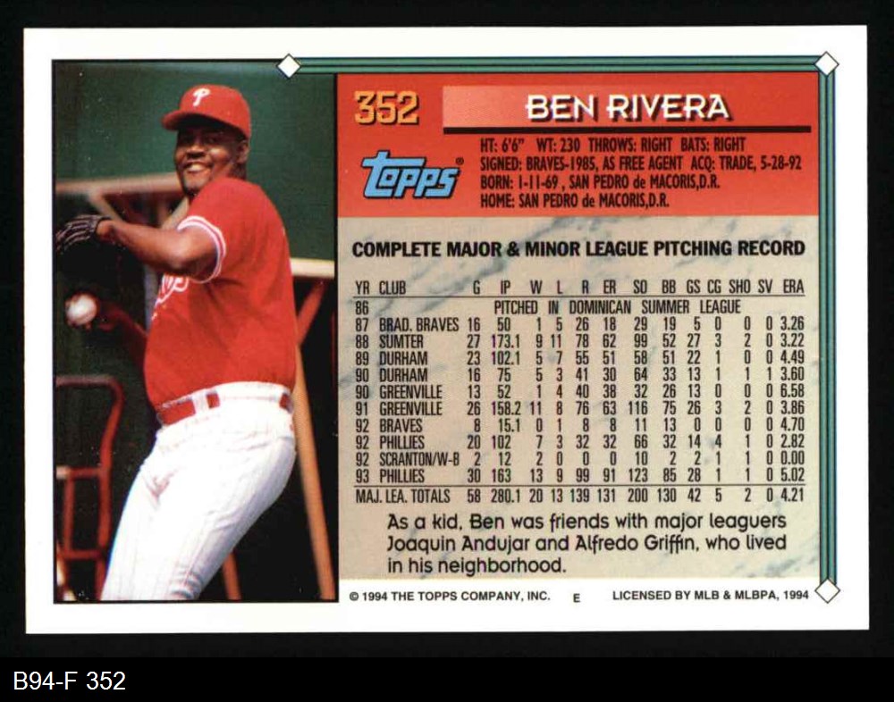 1994 Topps #352 Ben Rivera