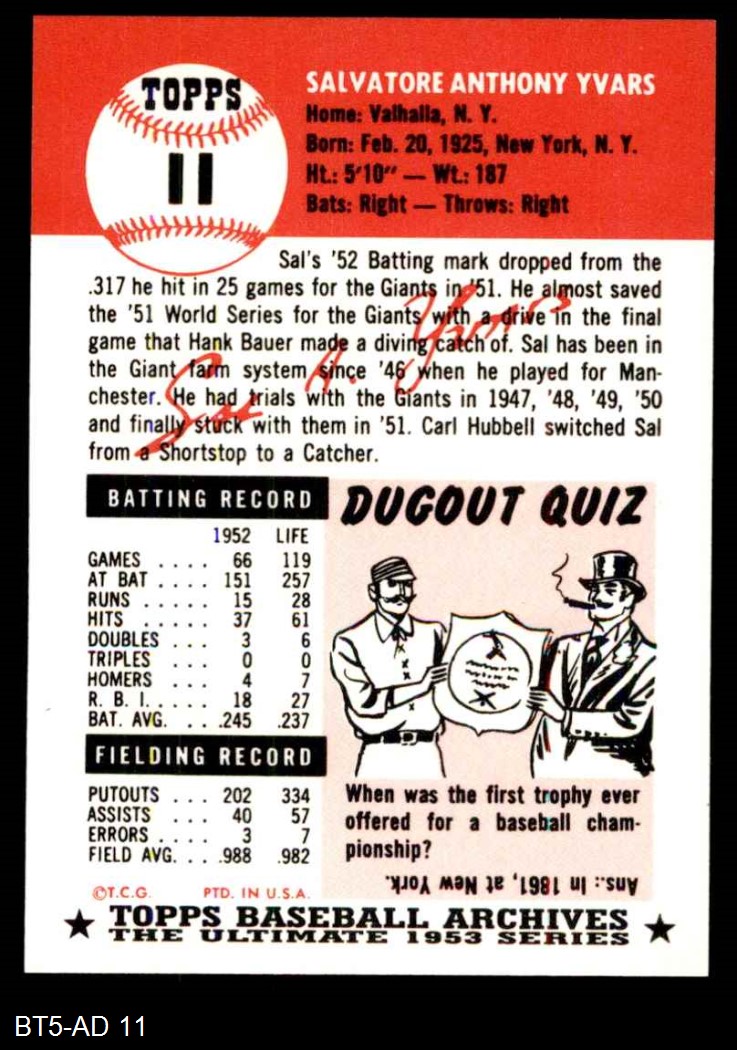 1953 Topps REPRINT Topps Baseball Archives Reprint Complete Set (In Binder)