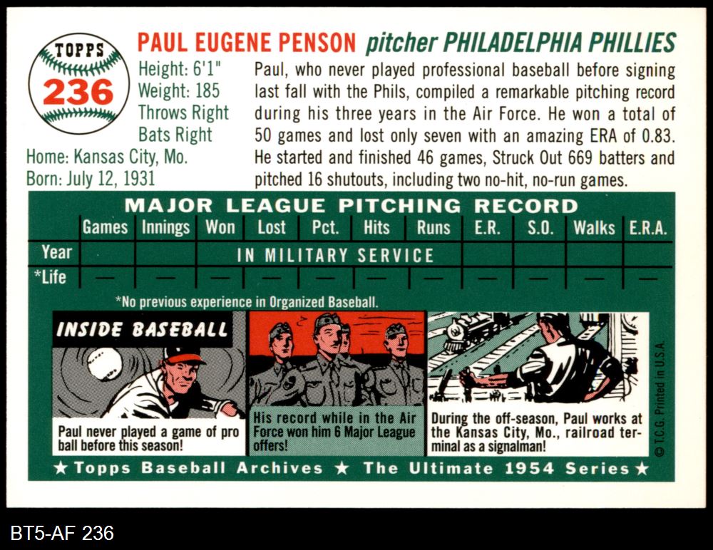 1954 Topps REPRINT Philadelphia Phillies Team Set