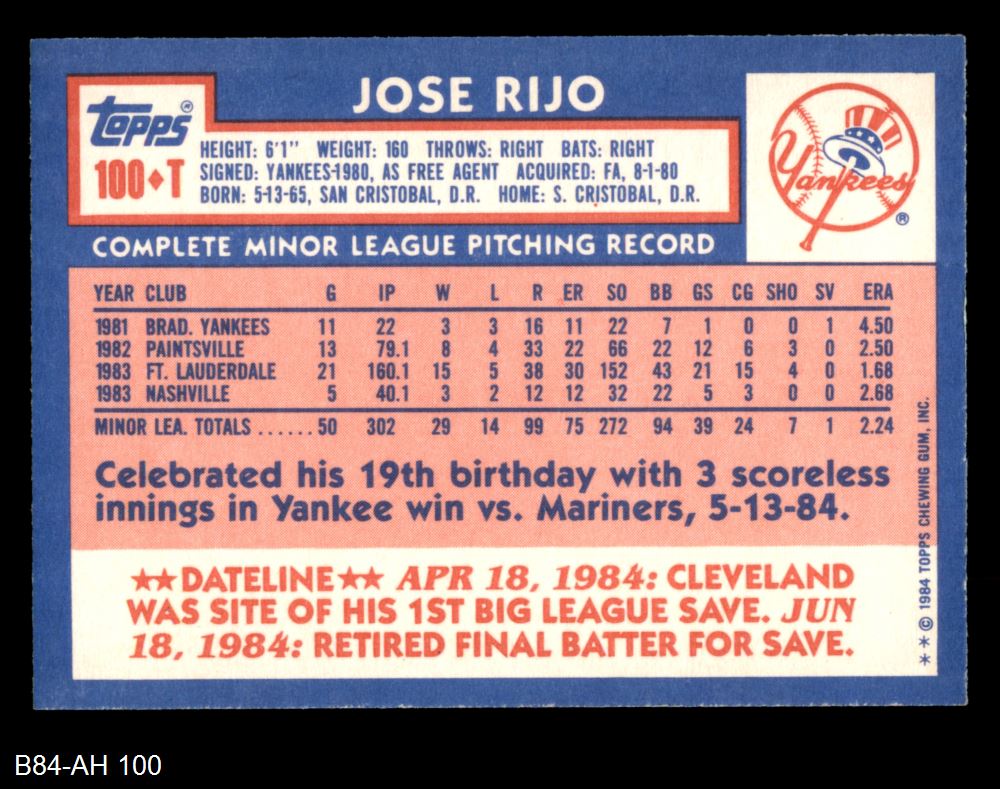 1984 Topps Traded #100 Jose Rijo