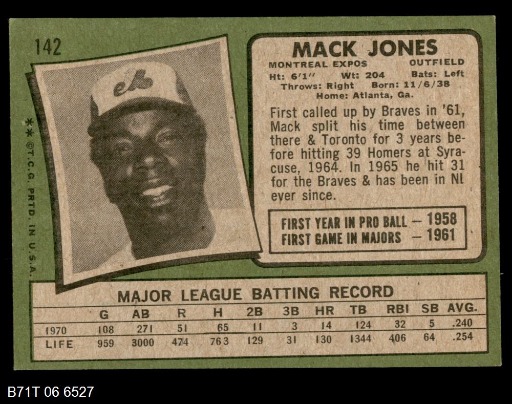 1971 Topps #142 Mack Jones 7.5 - NM+