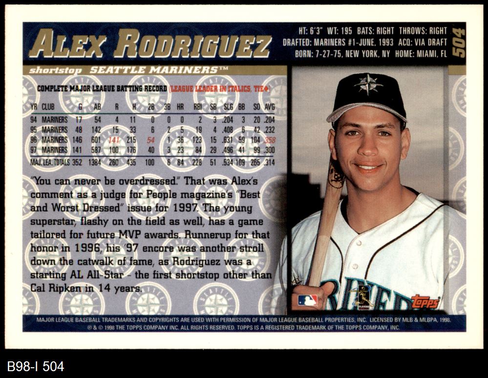 1998 Topps #504 Alex Rodriguez