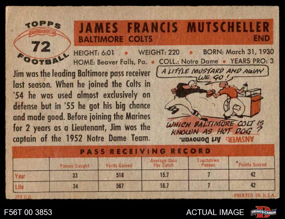 1956 Topps Football Near Complete Set / Lot