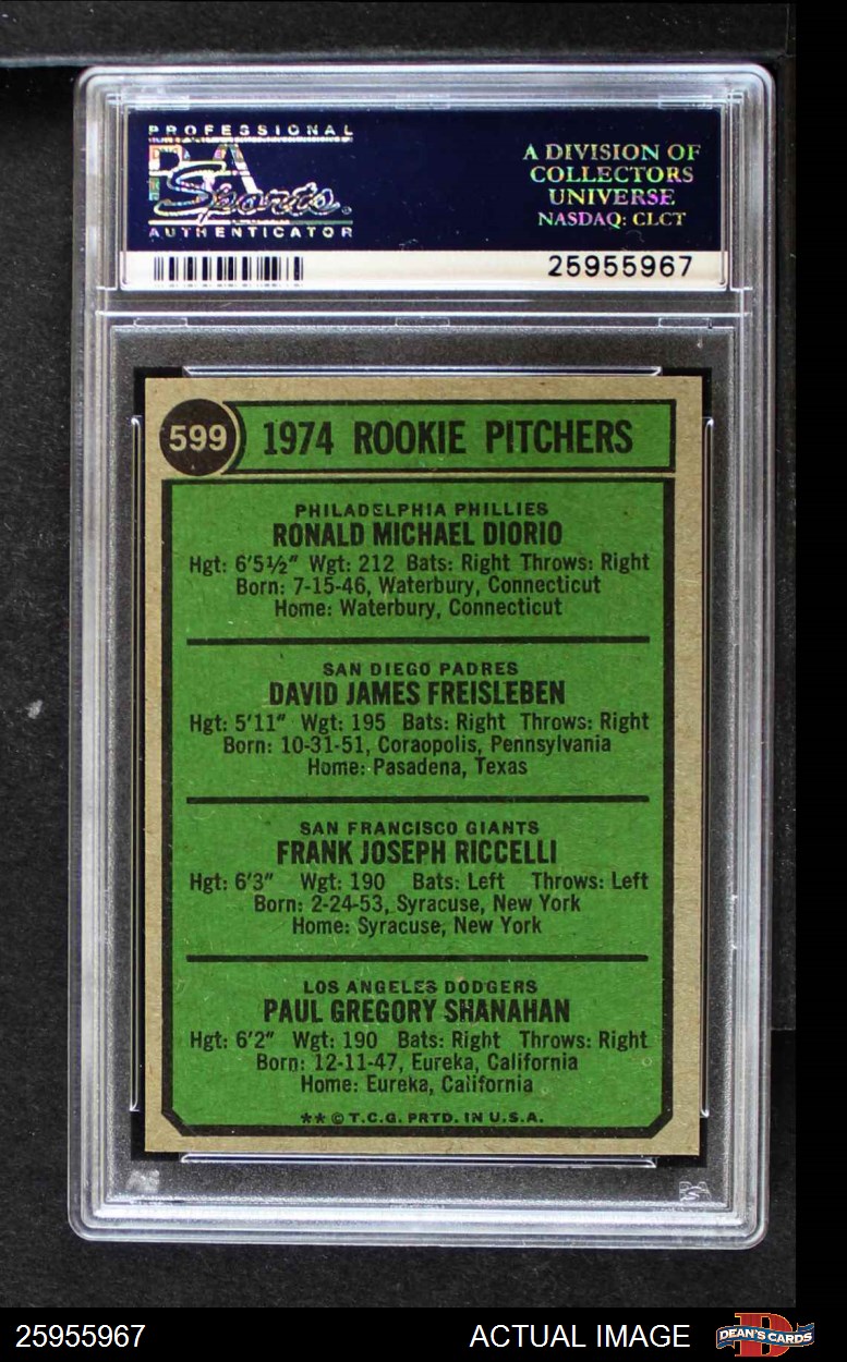 1974 Topps #599 Rookie Pitchers Dave Freisleben / Ron Diorio / Frank ...