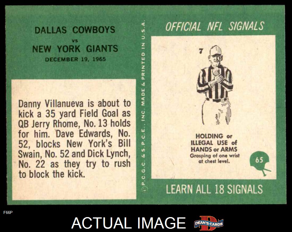 1966 Philadelphia #65 Dallas Cowboys Danny Villanueva / Jerry Rhome