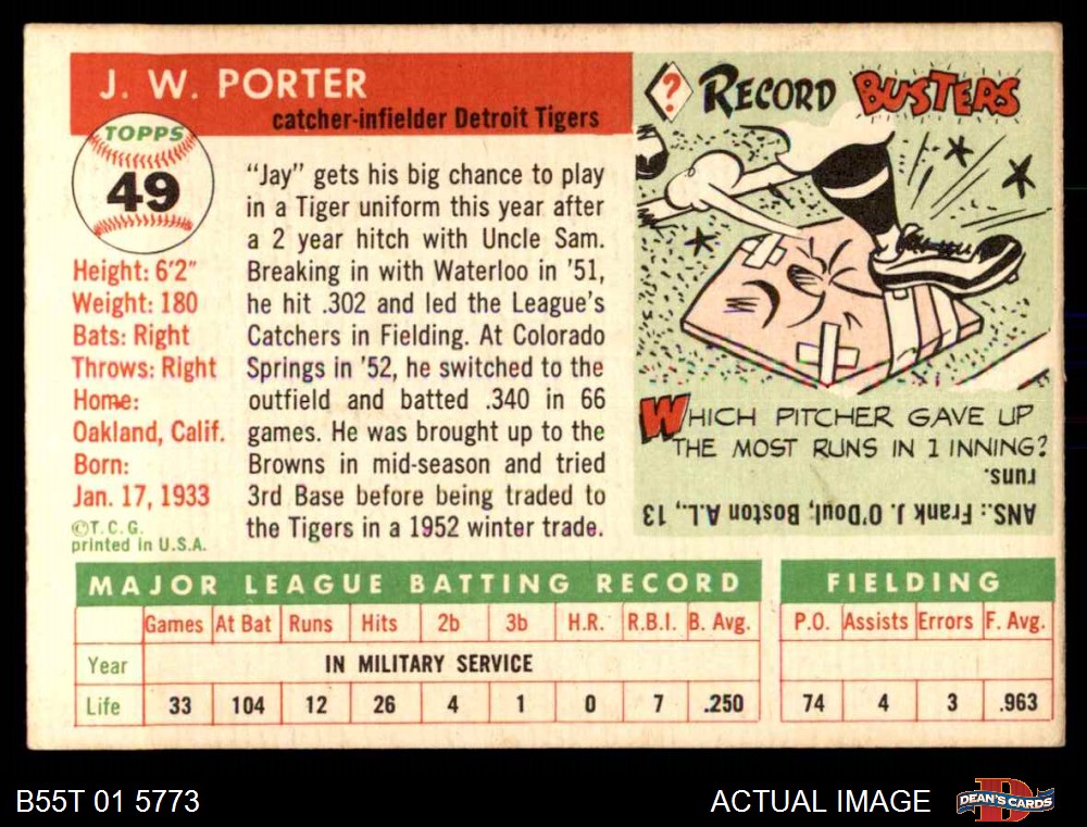 1955 Topps Detroit Tigers Near Team Set