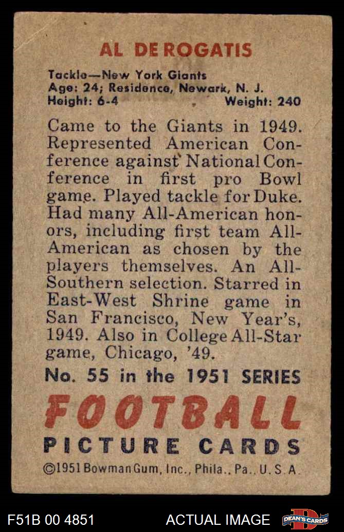 1951 Bowman #55 Al DeRogatis