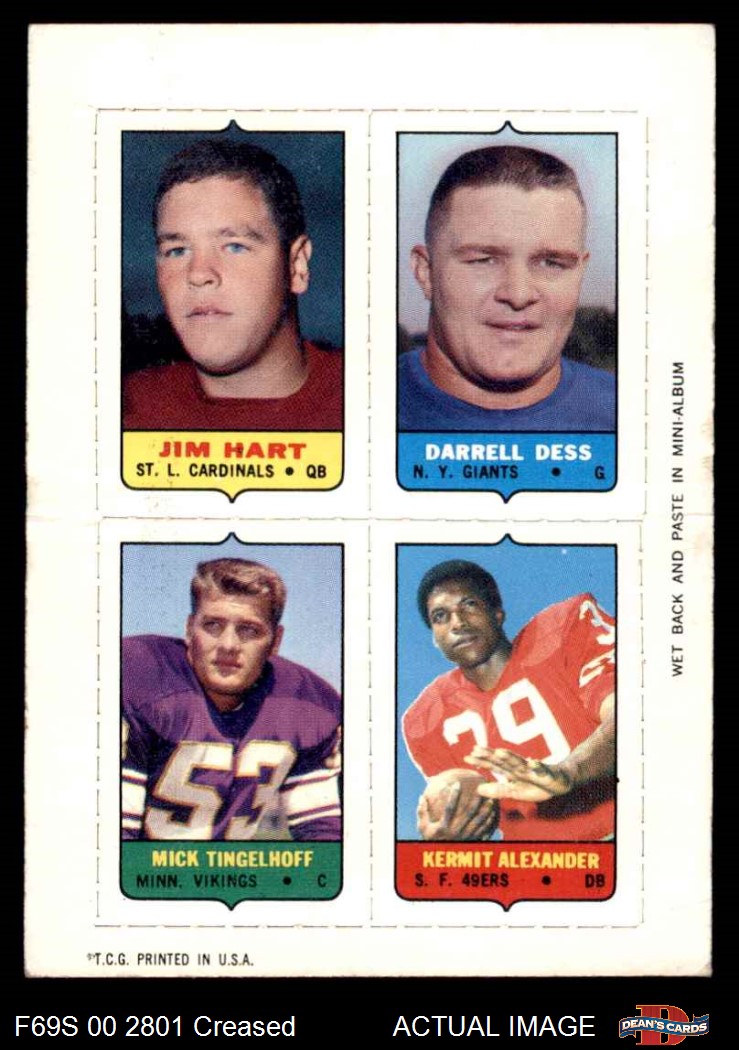 1969 Topps 4-in-1 Football Stamps # Jim Hart / Darrell Dess / Mick ...