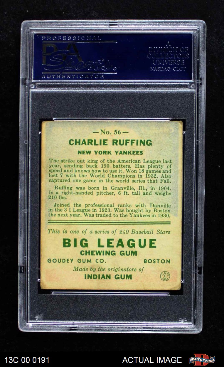 1933 Goudey #56 Charley 'Red' Ruffing