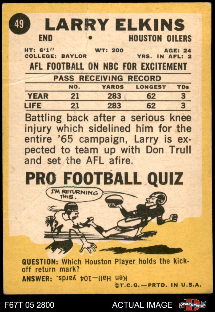 1967 Topps #49 Larry Elkins 1.5 - FAIR