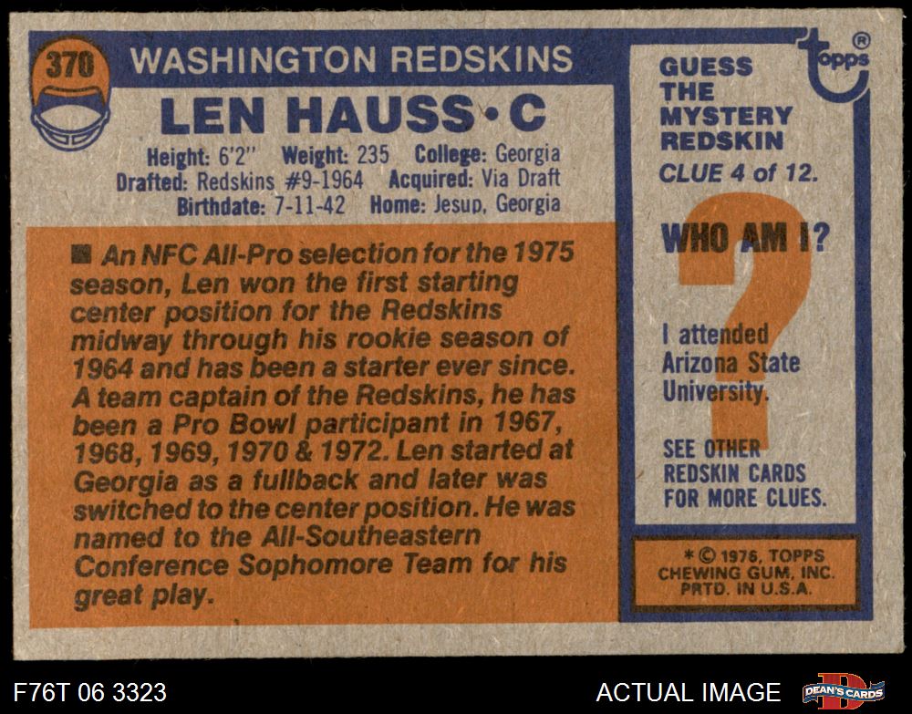 1976 Topps Washington Redskins Team Set