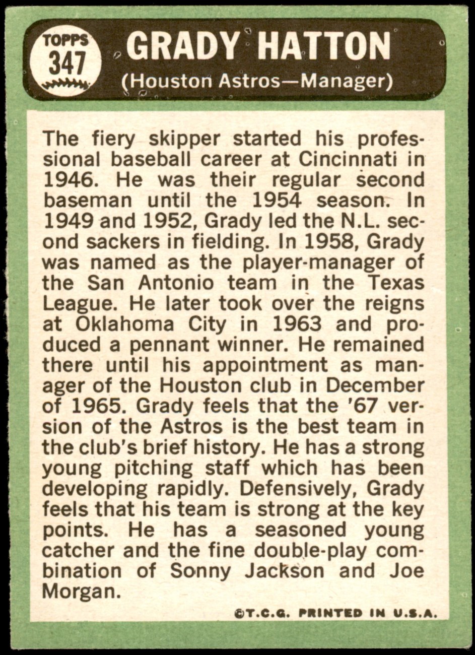 1967 Topps #347 Grady Hatton