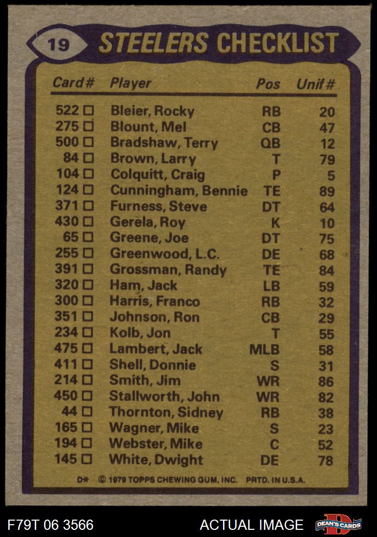 1979 Topps Football Complete Set