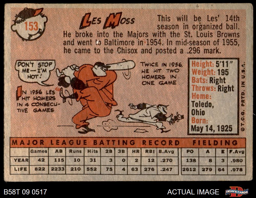1958 Topps #153 Les Moss