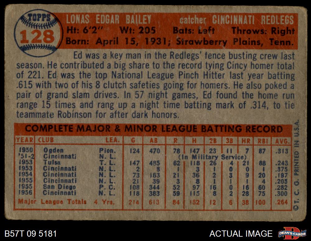 1957 Topps #128 Ed Bailey